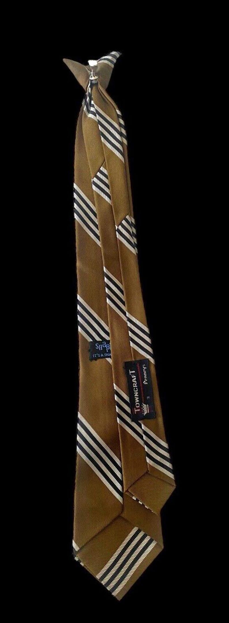1960s Tie Snap on Snapper Vintage Necktie Skinny Brown Gold Tan Repp ...