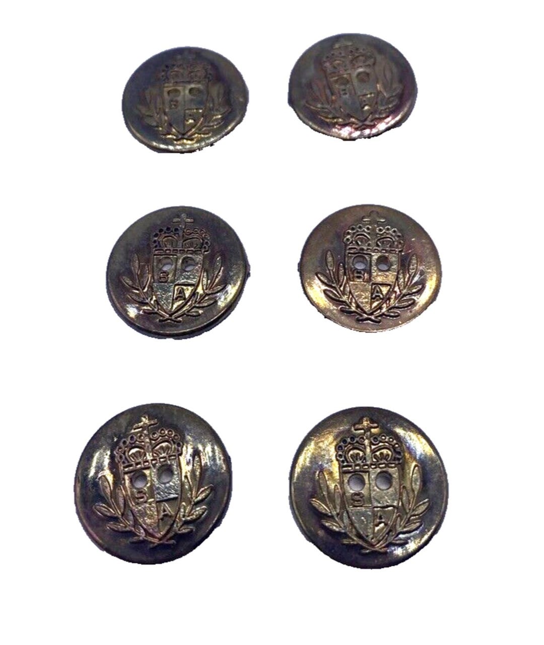 Vintage Buttons Lot Gold Bronze Tone Metal Shield Crest Military Set 8 ...