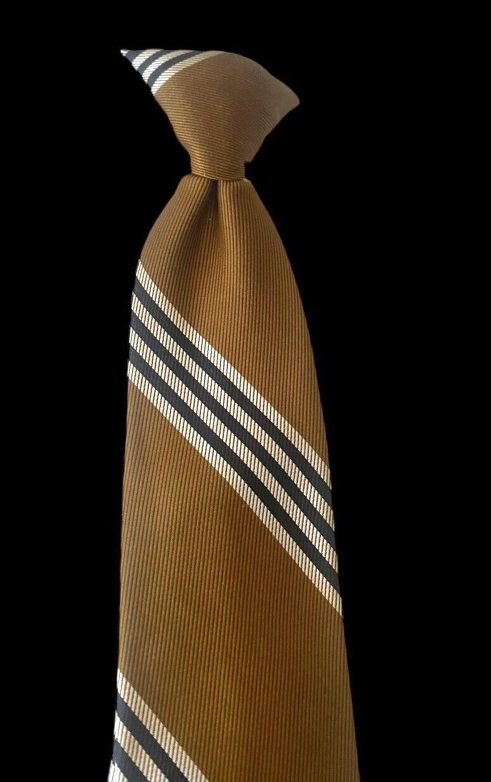 1960s Tie Snap on Snapper Vintage Necktie Skinny Brown Gold Tan Repp ...
