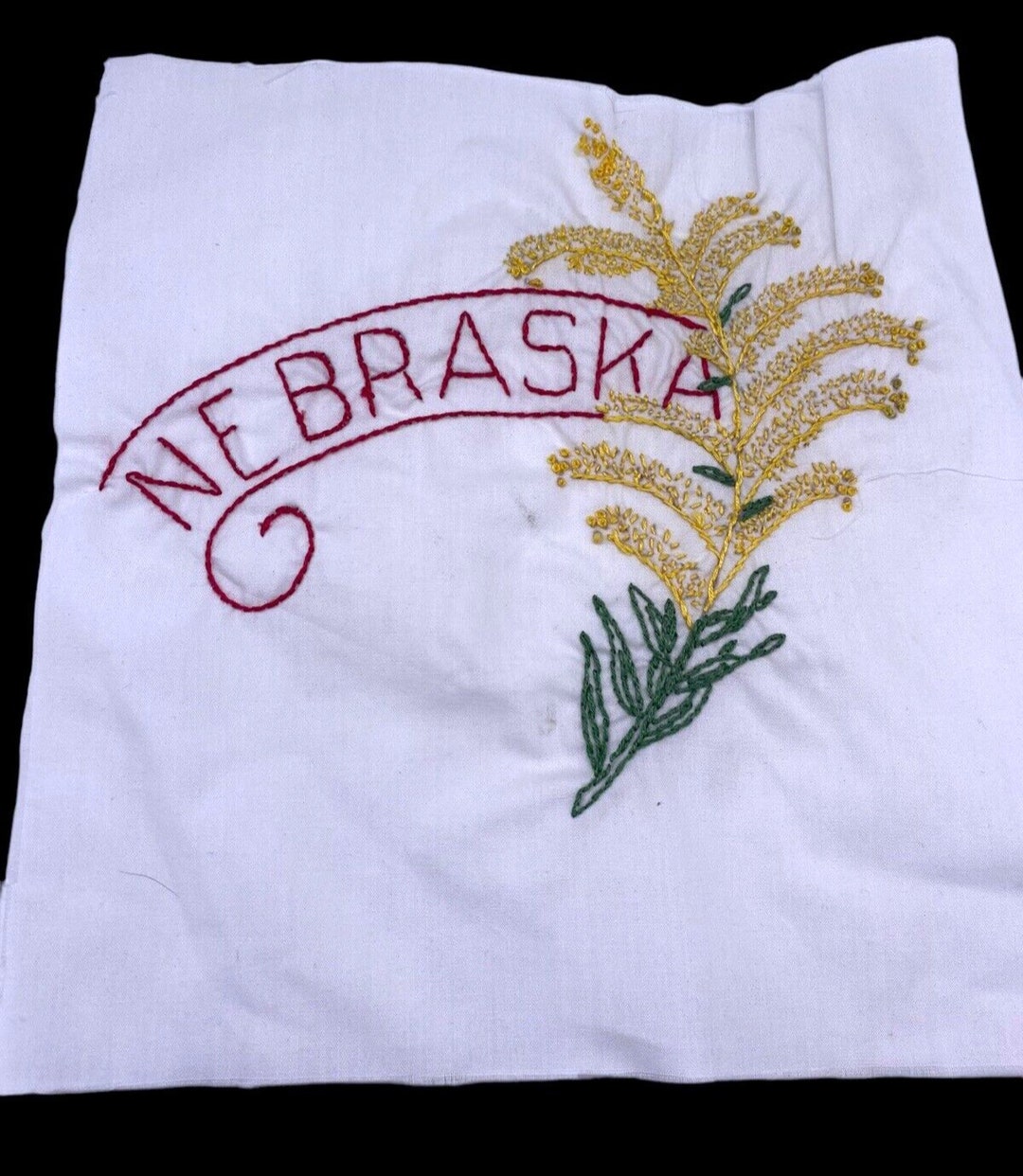 Nebraska Embroidered Quilted Square Frameable Art State Needlepoint Vtg ...