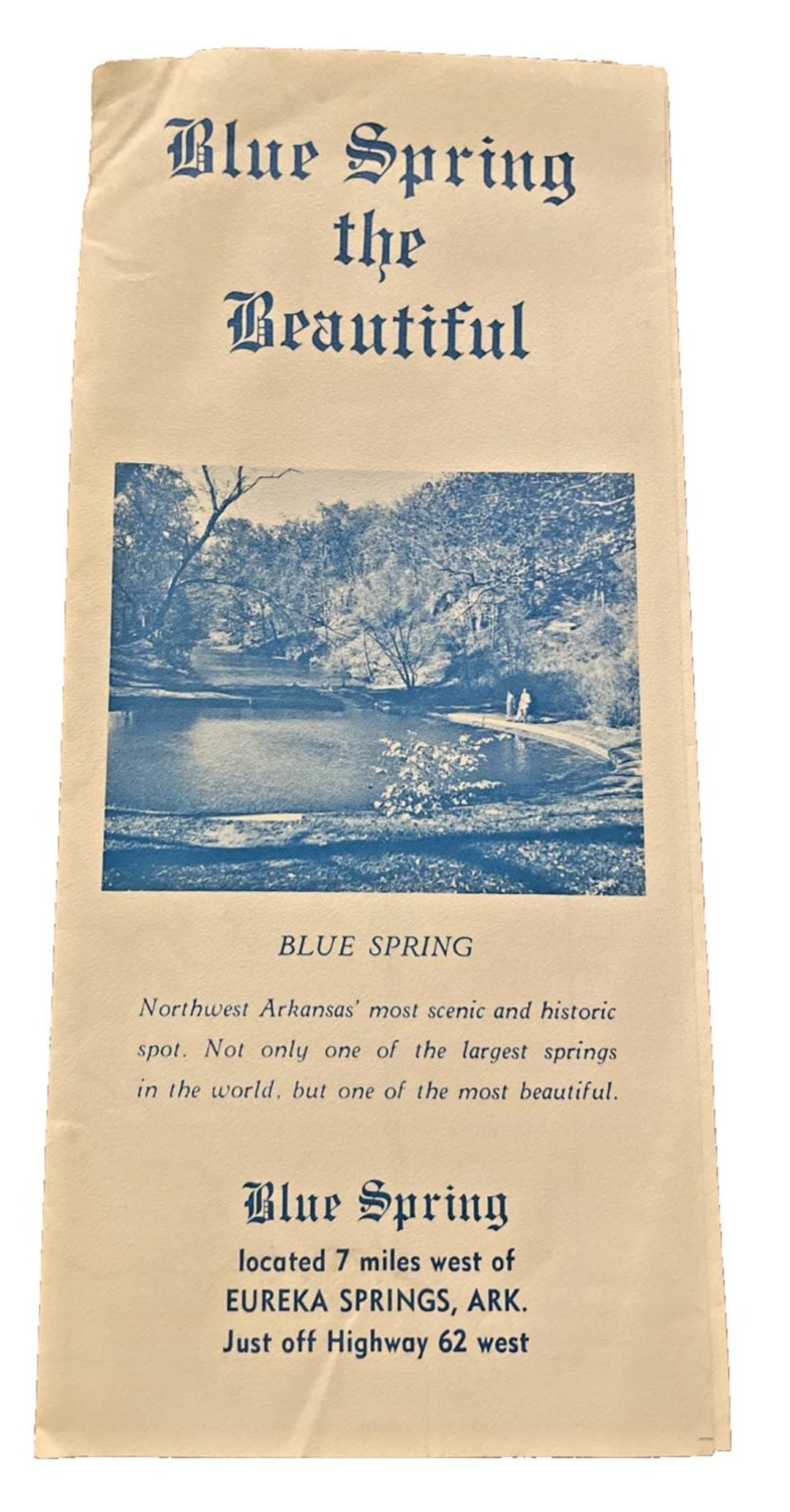 Blue Spring Eureka Springs Arkansas Advertising Map Beaver Lake Vintage ...