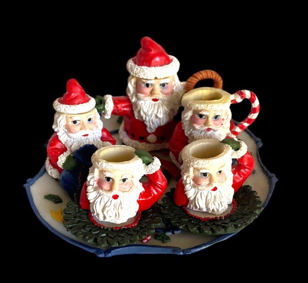 Santa Christmas Tea Set Miniature Tea Party 10 Pc Set Tray Creamer ...