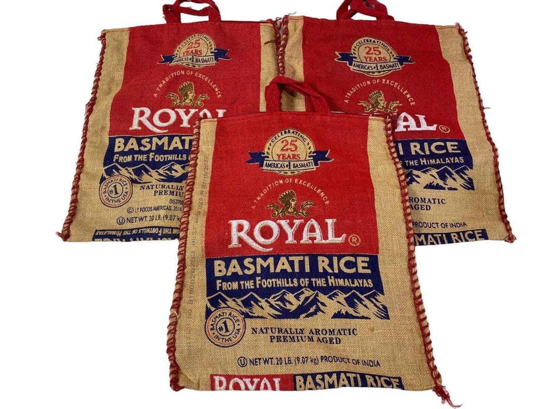 Royal Basmati Rice Burlap Tote Bags Set Lot 3 Zip Top Vintage Handle 25 ...