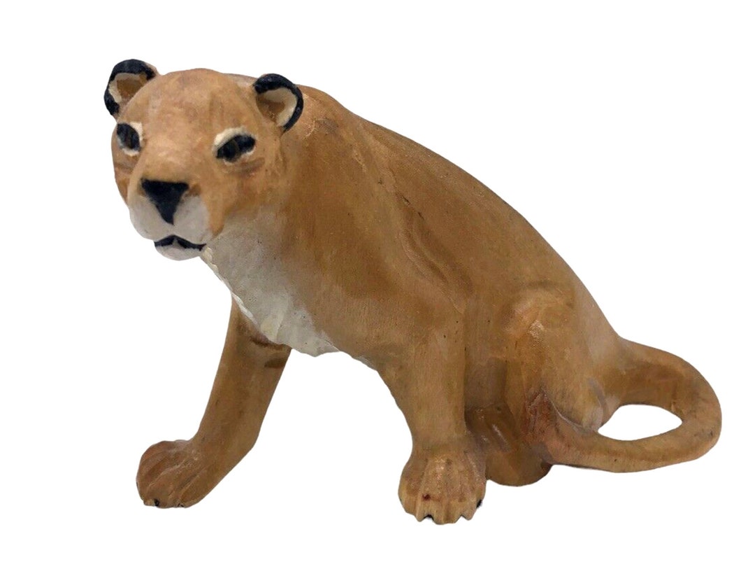 Carved Wooden Mountain Lion Figurine Handmade Puma Lioness ? Vintage - Etsy