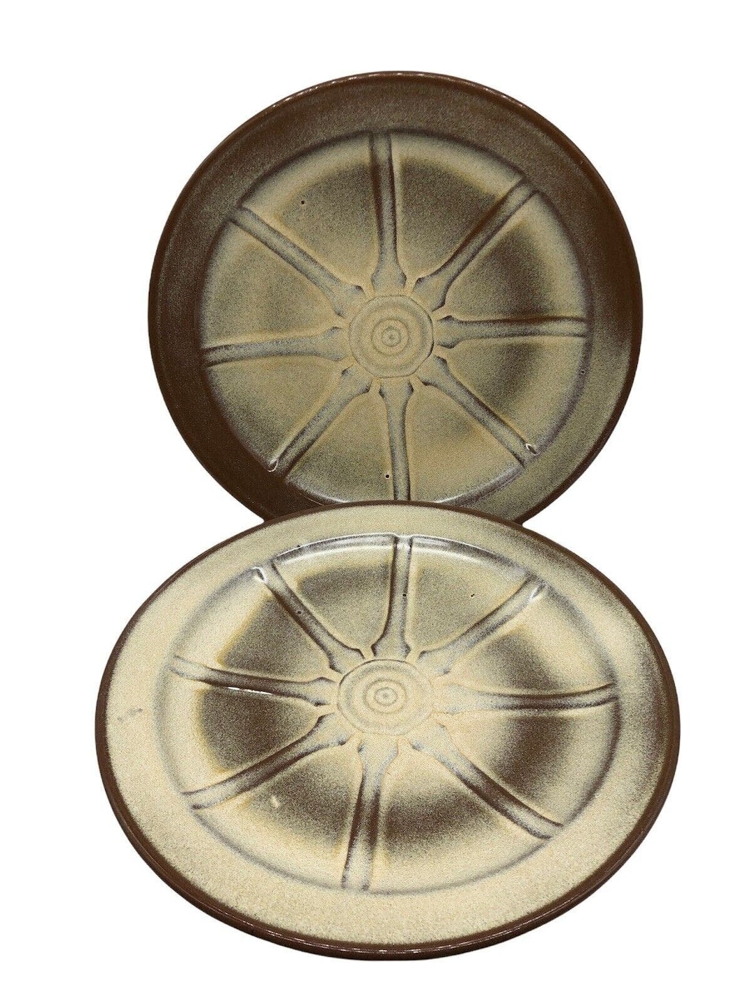 Frankoma Pottery Dinner Plates Wagon Wheel Brown Tan Beige Stoneware ...