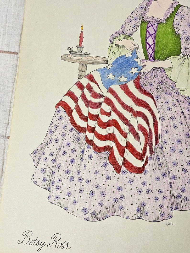 Ellen Nelson Colored Page Art Print Betsy Ross 17.5"x12" Vintage ...
