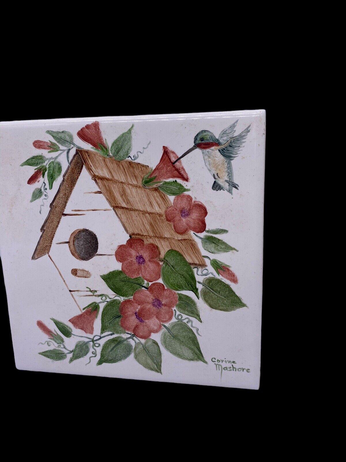 Handpainted Tile Trivet Birdhouse Flower Hummingbird Cottagecore ...