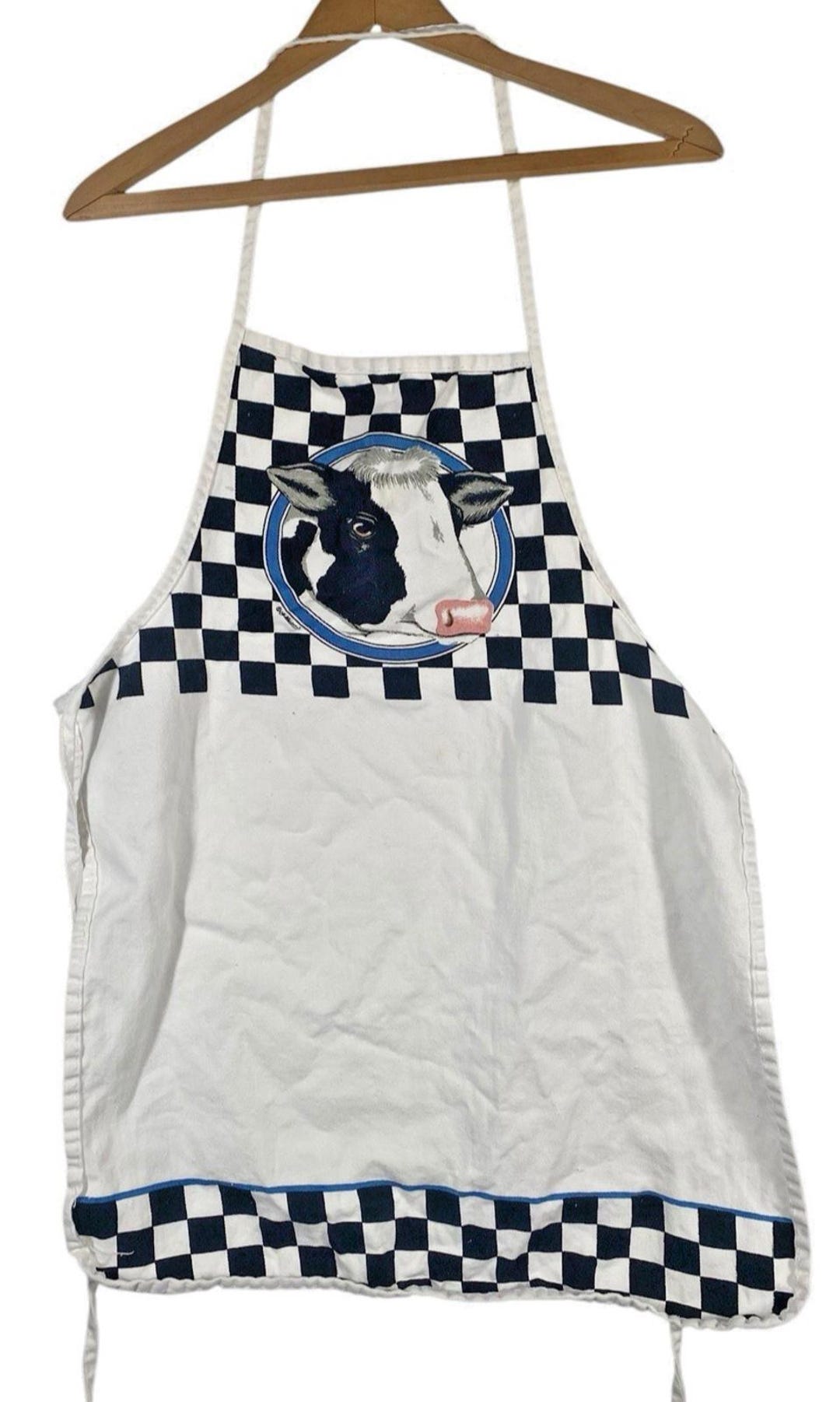 Cow Apron Vintage 90s Kitchen Check Checkerboard Print Farm Country ...