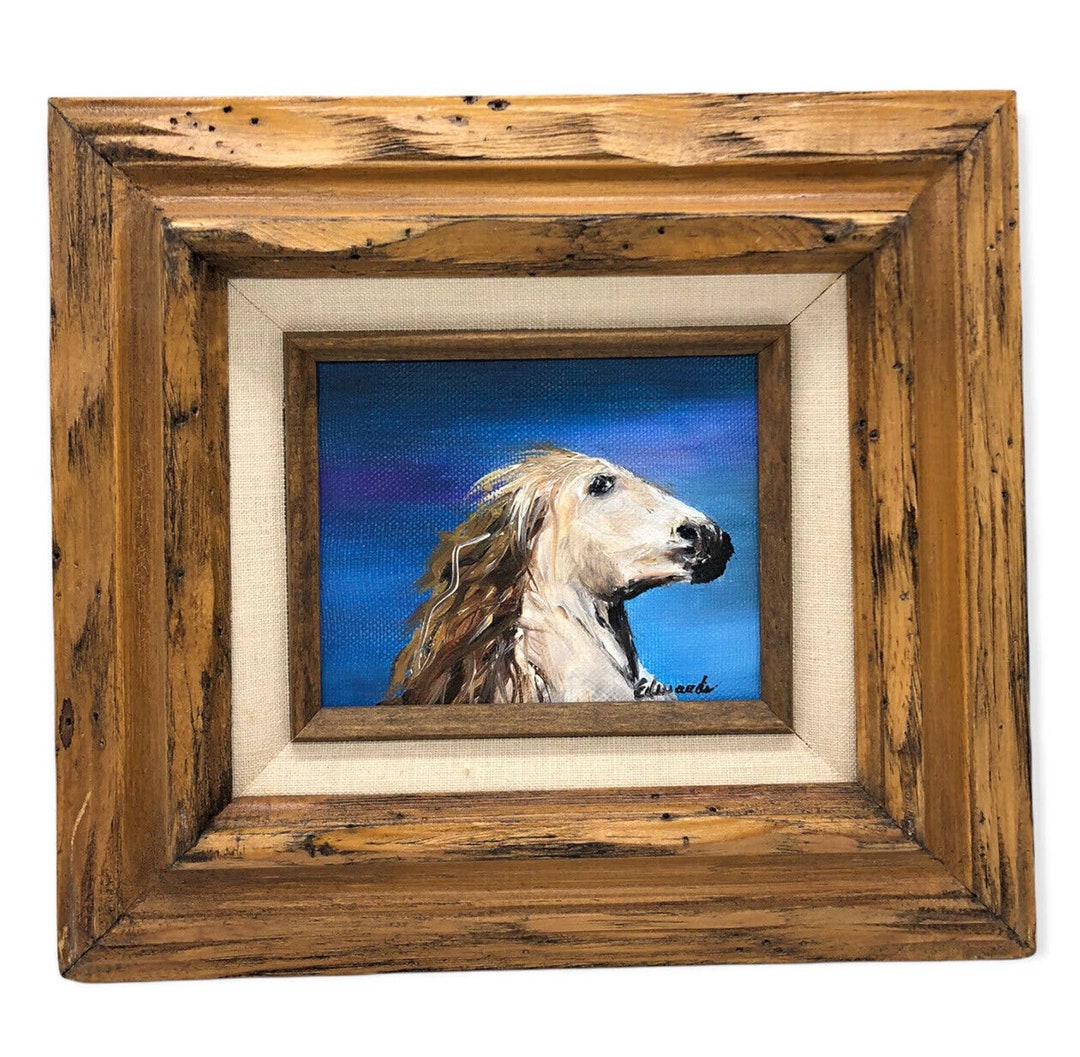 Original Art Horse White Wild Mustang Wood Framed Signed West - Etsy