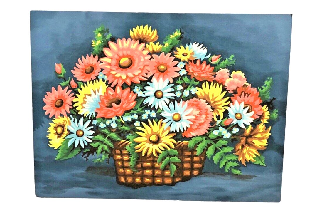 PBN Art Original Painting Cottagecore Blue Floral Basket Paint by ...