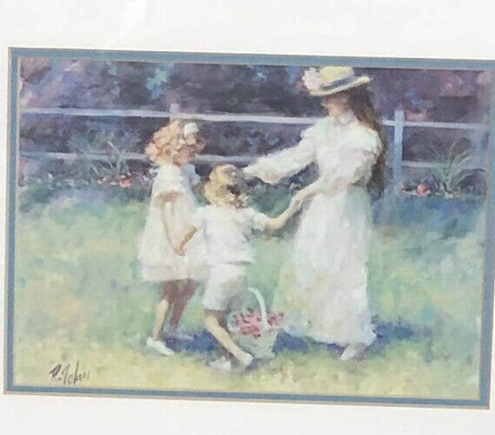 Signed R. Tolan Framed Art Print Children Dancing Garden Gold Frame 14 ...