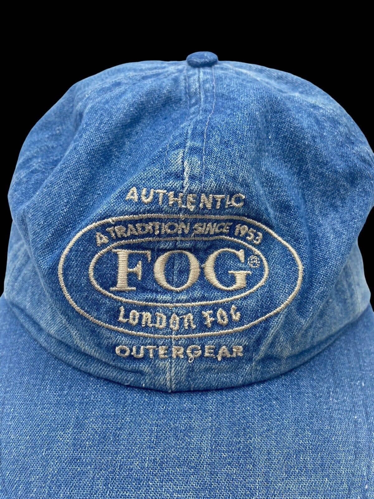 Vintage London Fog Denim Hat Baseball Ball Cap Long Bill Elastic One Sz ...