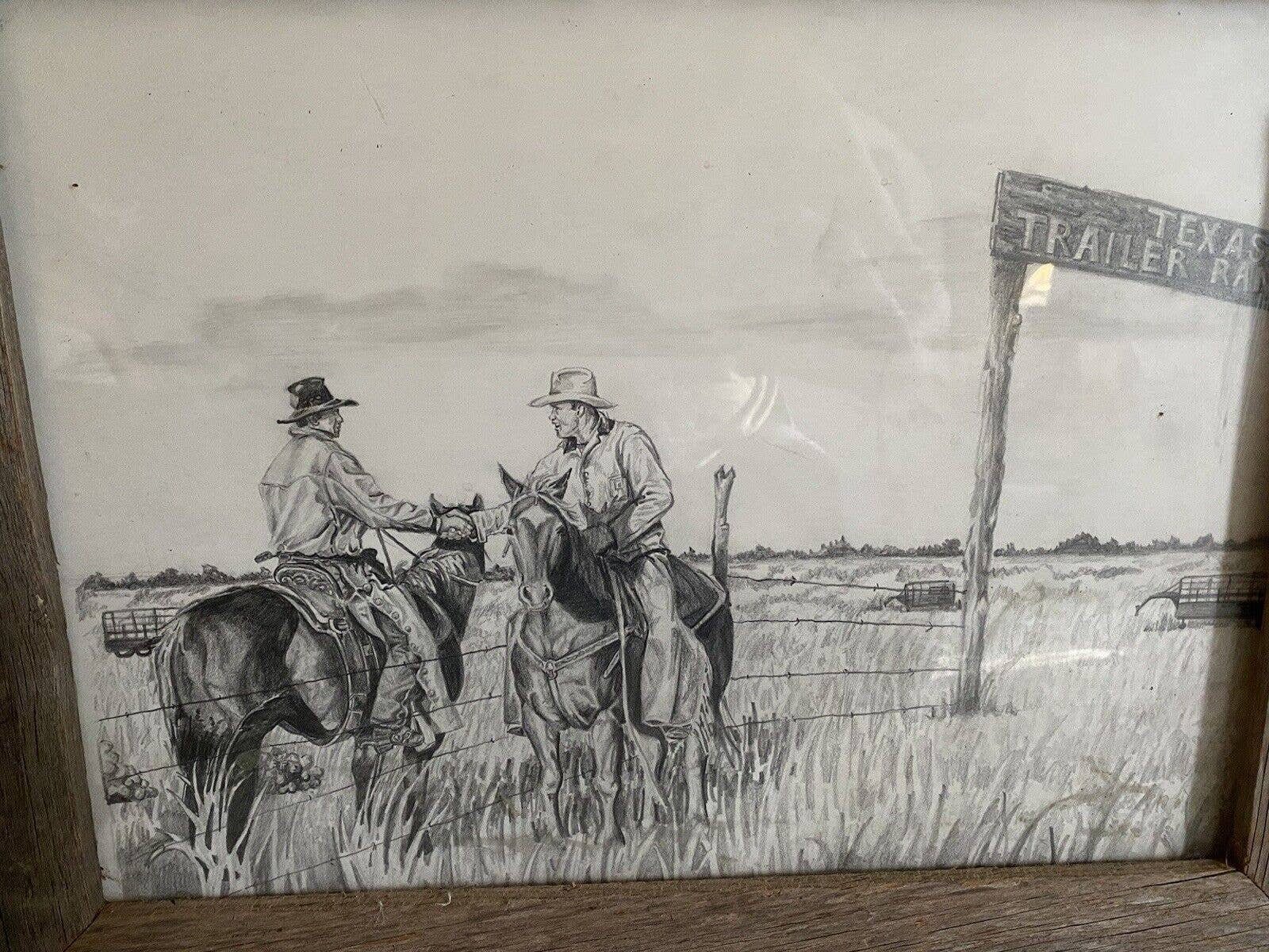 Original Cowboy Western Art Sketch Framed REAL Barn Wood Texas - Etsy