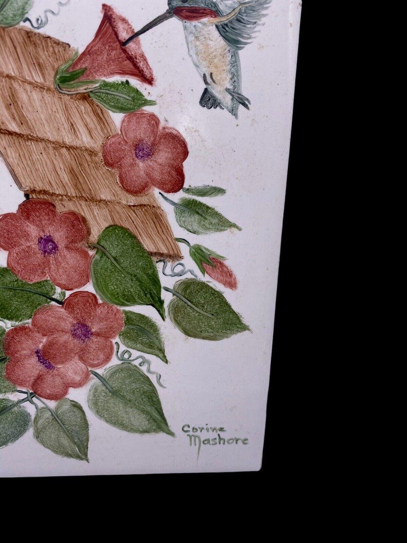 Handpainted Tile Trivet Birdhouse Flower Hummingbird Cottagecore ...