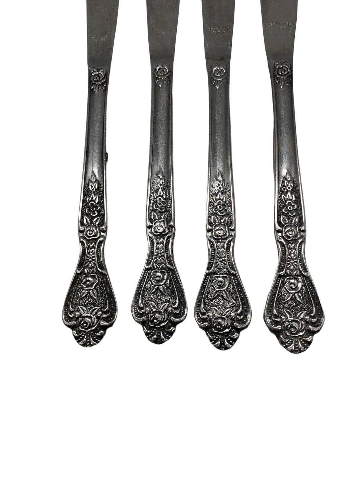 Normandy Flatware Stainless Japan Dinner Knives Knife Set Lot 4 Rose ...
