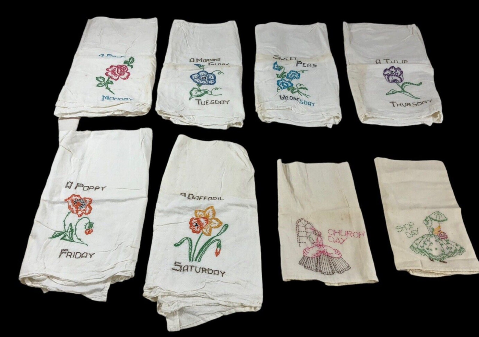 Vintage Days of the Week Tea Towels Set Lot 8 Shop & Church Day ...