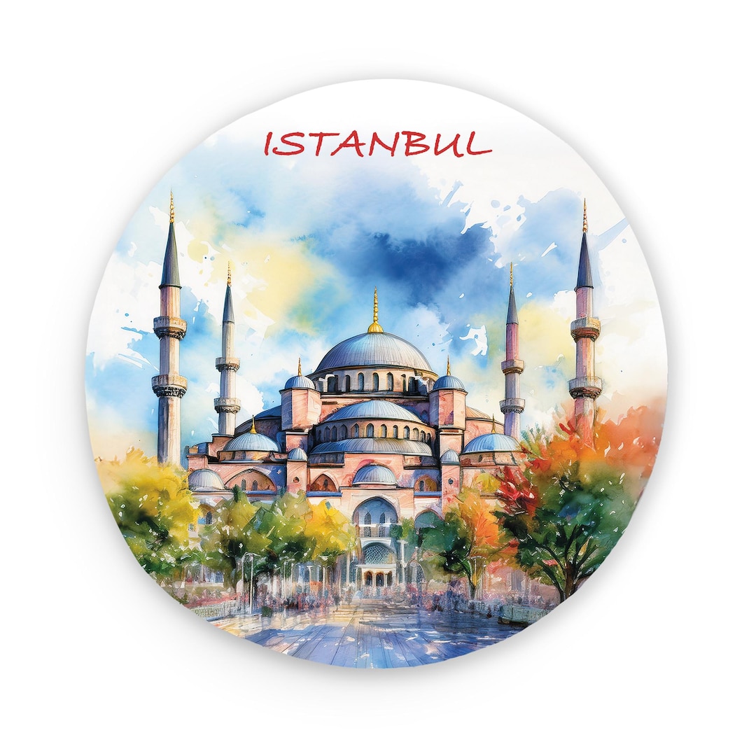 Istanbul Metal Round Magnet | Watercolor Based Art | Turkey Magnets ...