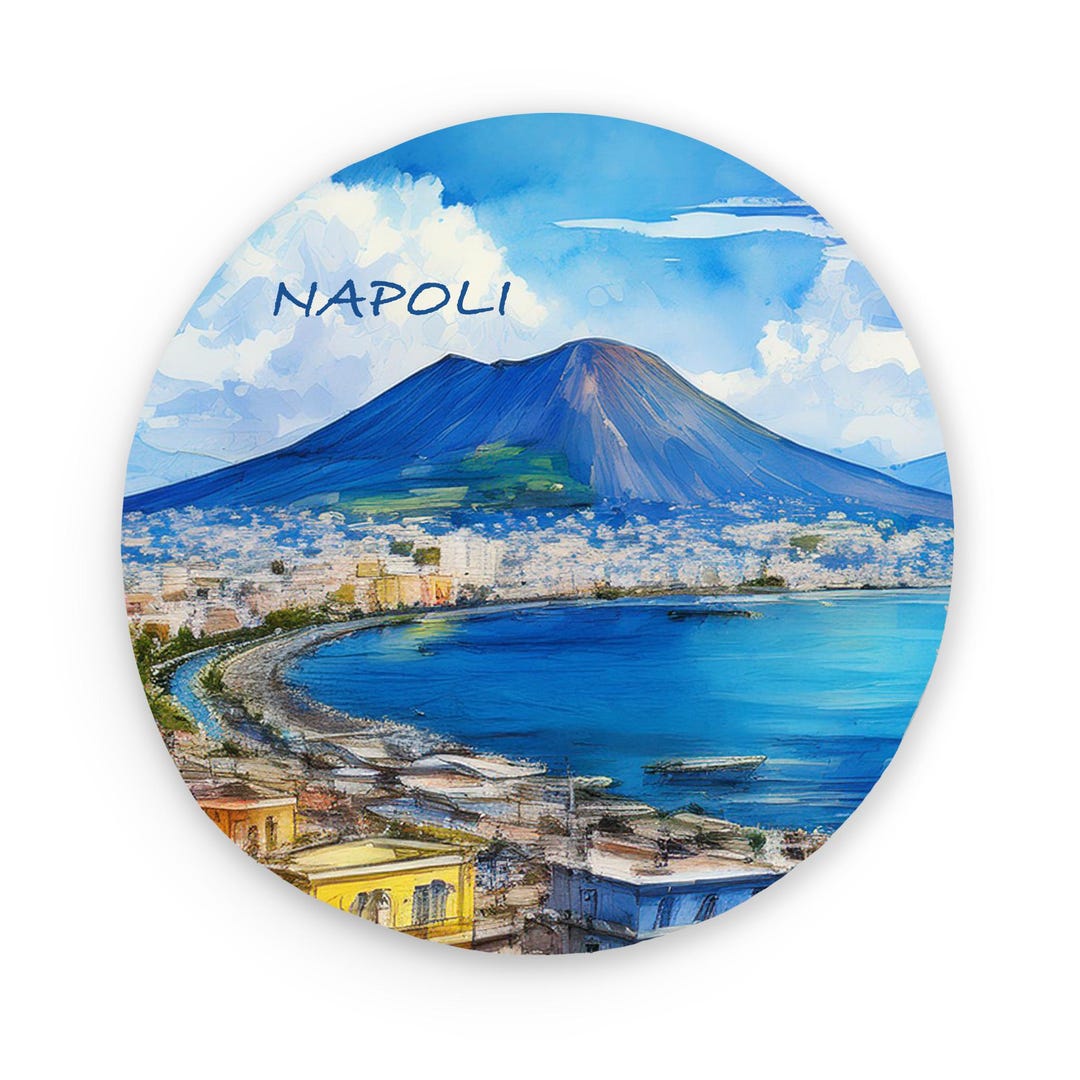 Napoli Metal Round Magnet | Watercolor Based Art | Italy Magnets ...