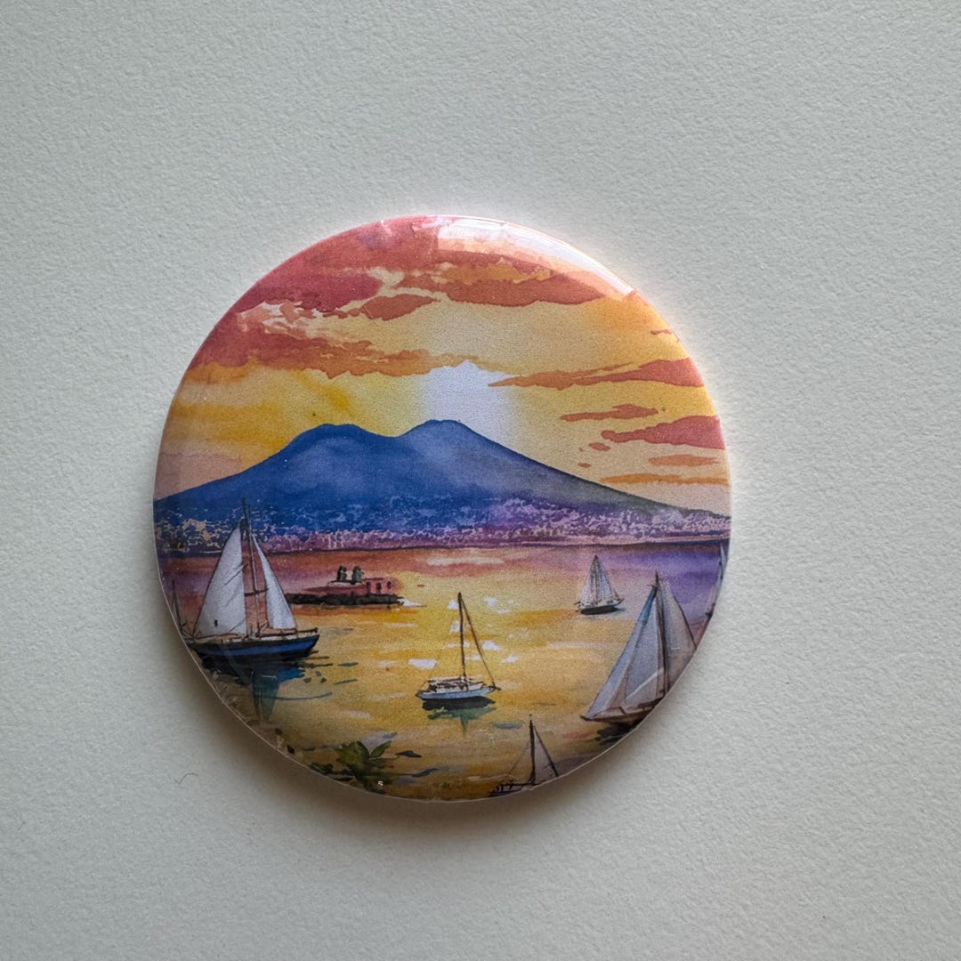 Napoli Metal Round Magnet Watercolor Based Art Italy Magnets Fridge ...