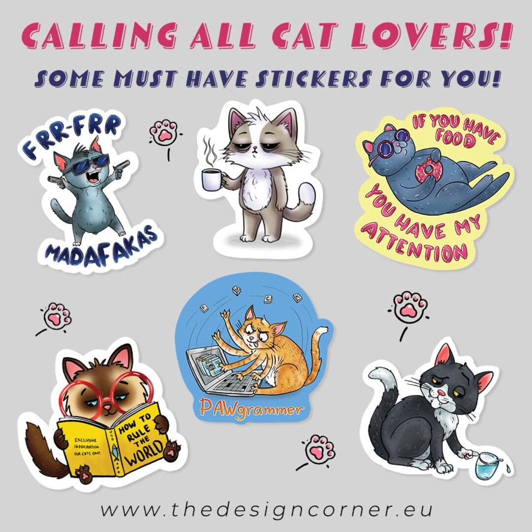 Funny Cats Stickers – Cute Waterproof Vinyl Stickers for Laptops ...