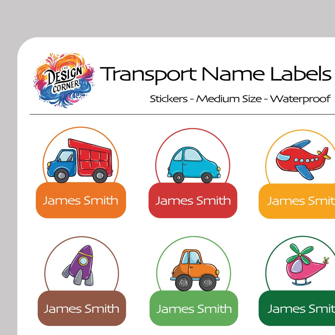 Transport Name Labels (small & Medium Size Combo) | Name Labels ...