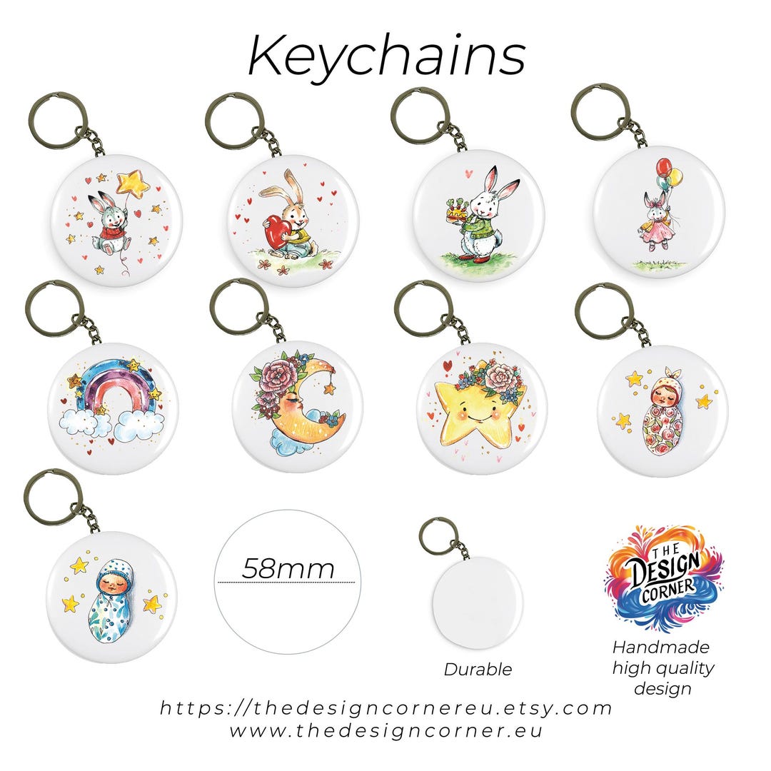 Children Watercolor Keychains | Watercolor Based Art | Bunnies, Moon ...