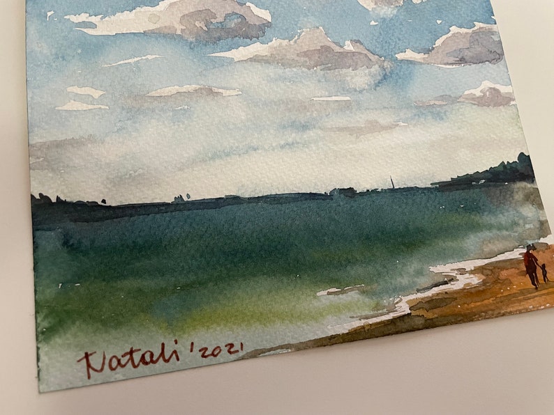 Seagull Seascape Beach Watercolor Painting Scandinavian Scenery Baltic ...