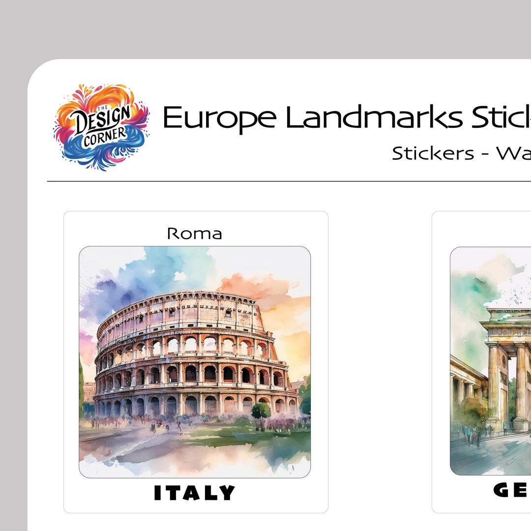 Europe Landmarks Stickers (x12) & Description Fact Sheets | Waterproof ...