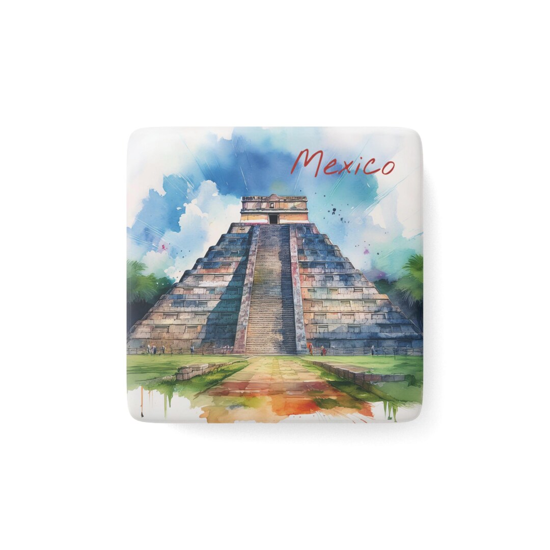 Mexico Porcelain Magnet | Watercolor Based Art | Maya Yucatan Magnets ...