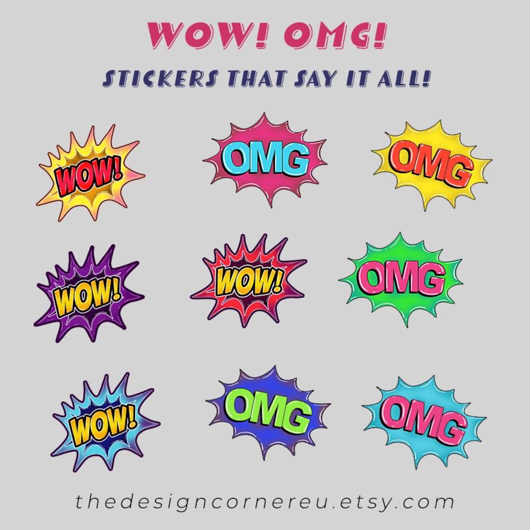 WOW OMG Stickers Set (x9) | Fun Comic Style Stickers for Planners ...