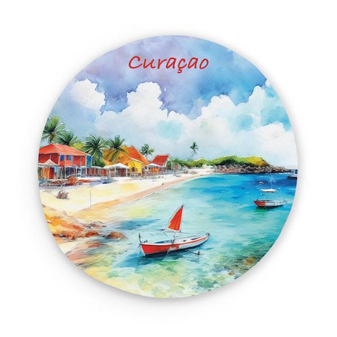 Curaçao Metal Round Magnet | Caribbean ABC Island | Watercolor Based ...