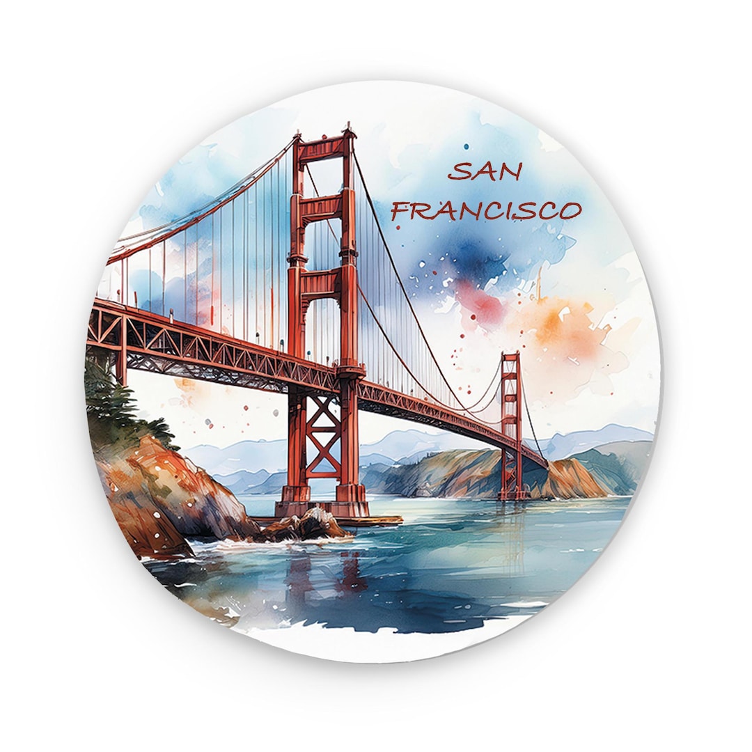 San Francisco Golden Gate Bridge Metal Round Magnet | Watercolor Based ...