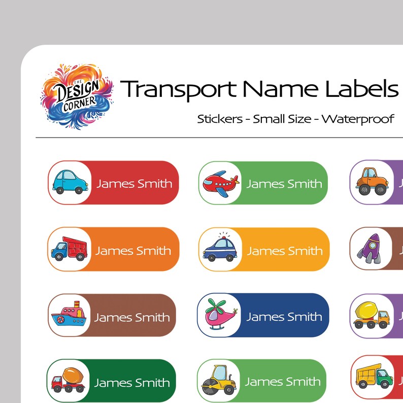 Transport Name Labels (small & Medium Size Combo) | Name Labels ...