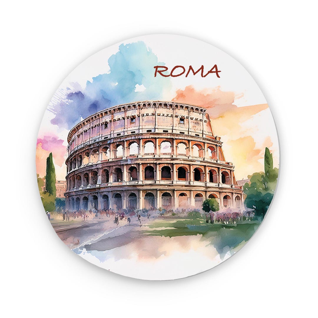 Roma Colosseum Metal Round Magnet | Watercolor Based Art | Italy ...