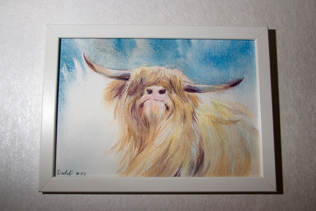 Highland Cow Watercolor Painting | Cows Wall Art | Gift | Vacca Burlina ...