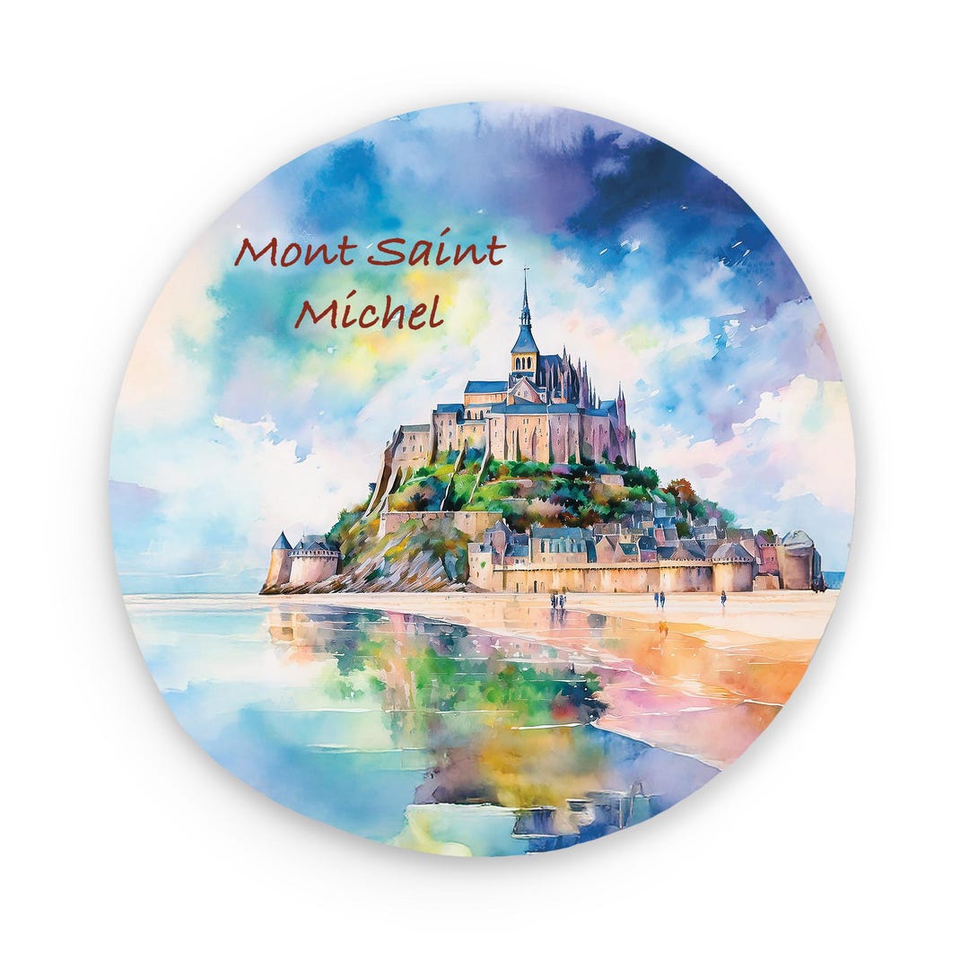 Mont Saint Michel Metal Round Magnet | Watercolor Based Art | France ...