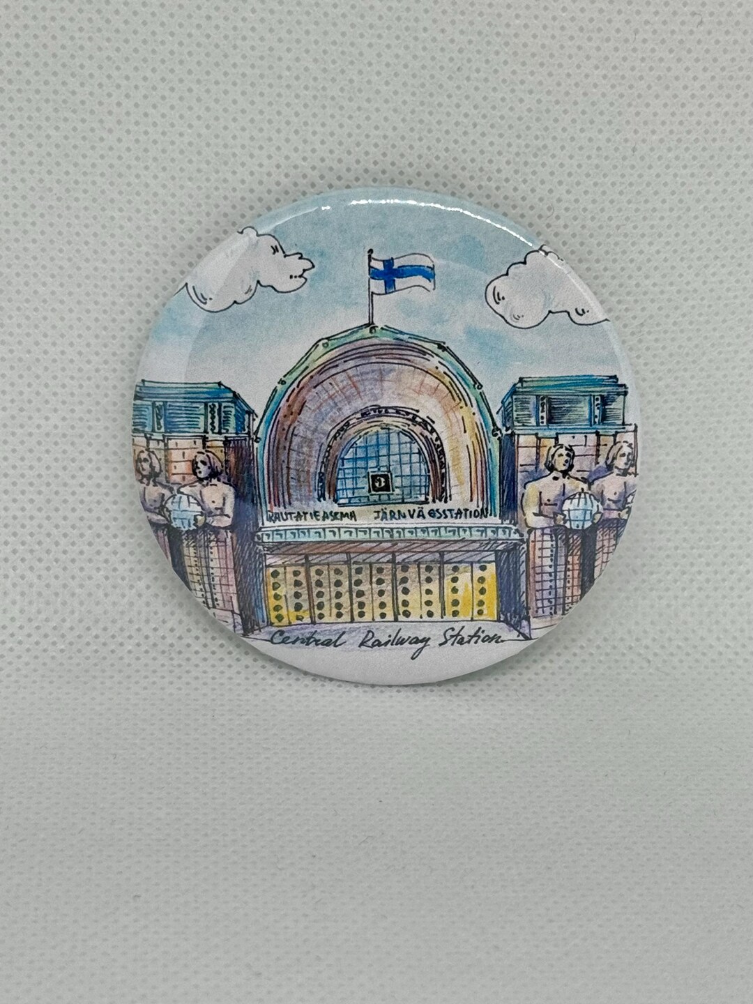 Helsinki Metal Round Magnets | Watercolor Based Art | Finland Magnets ...