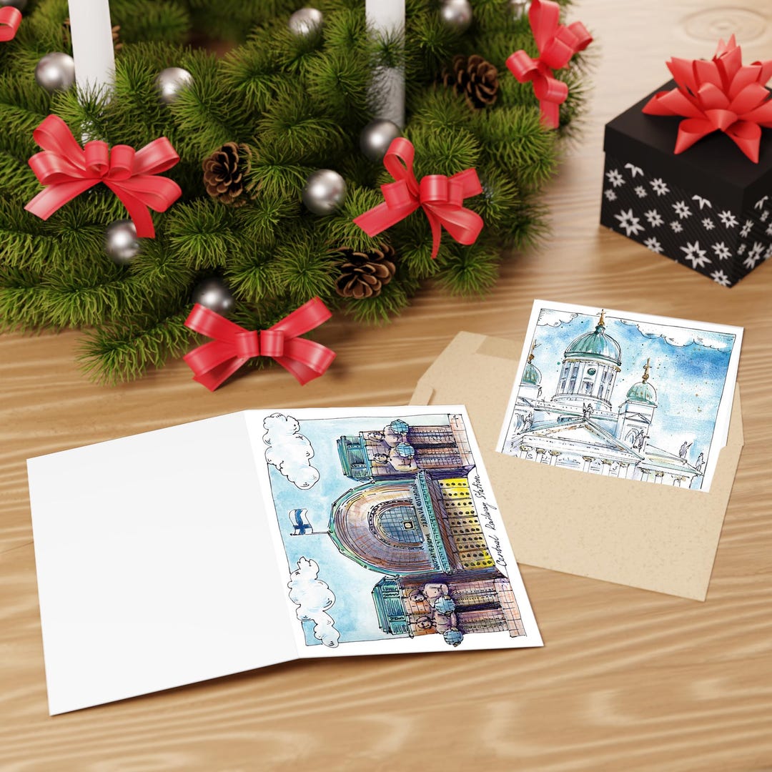 Helsinki Cards | Blank Inside | Folded | | Based on Handmade Watercolor ...