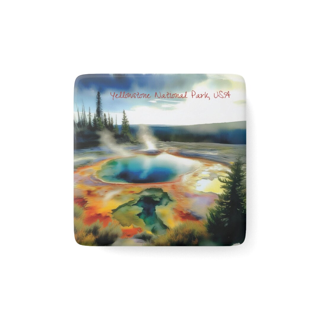 Yellowstone Porcelain Magnet | Watercolor Based Art | Wyoming USA ...