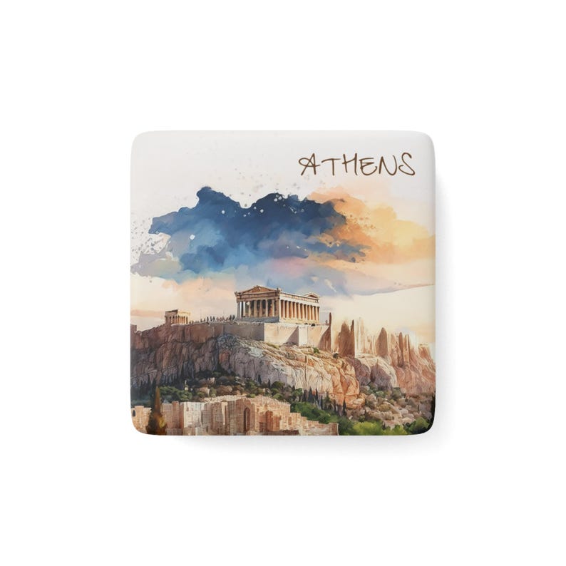 The Acropolis of Athens Porcelain Magnet Watercolor Based Art Greece ...