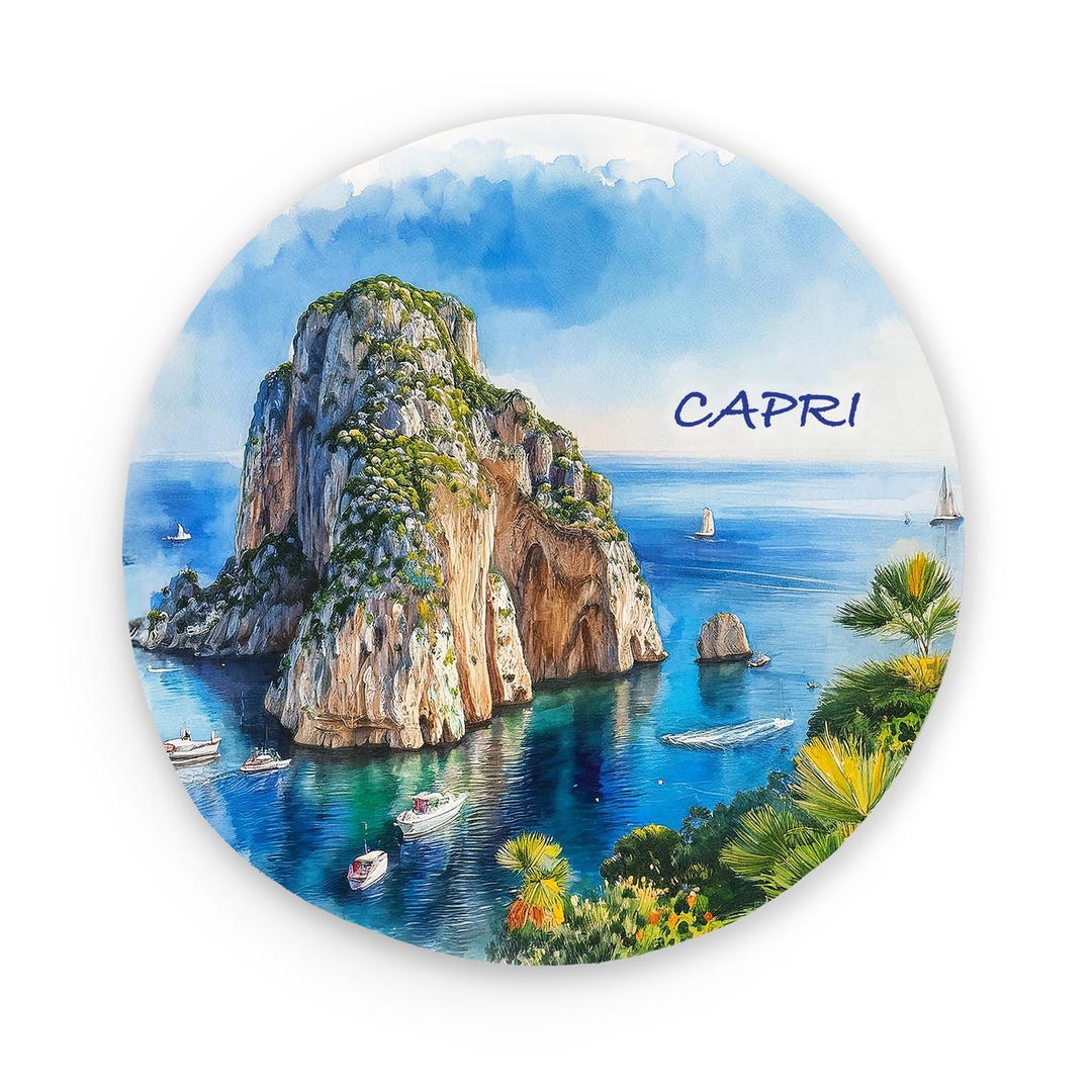 Capri Metal Round Magnet | Watercolor Based Art | Napoli Italy Magnets ...