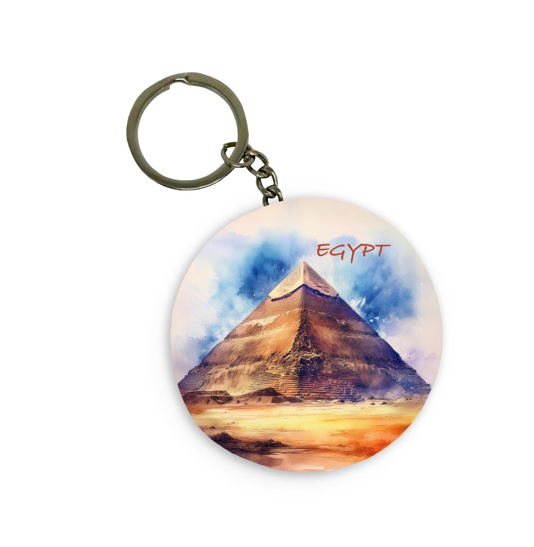 Pyramid of Khafre Keychain | Metal Round Keychain | Watercolor Based ...