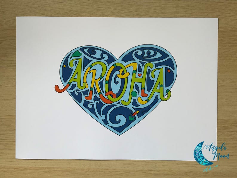 PRINT – “aroha” Māori Heart Wall Art Symbol of Love, Compassion ...