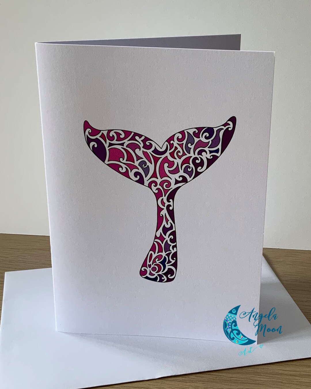 PINK GREETINGS CARD Title: 'whale Tail' Blank Card New Zealand Māori ...