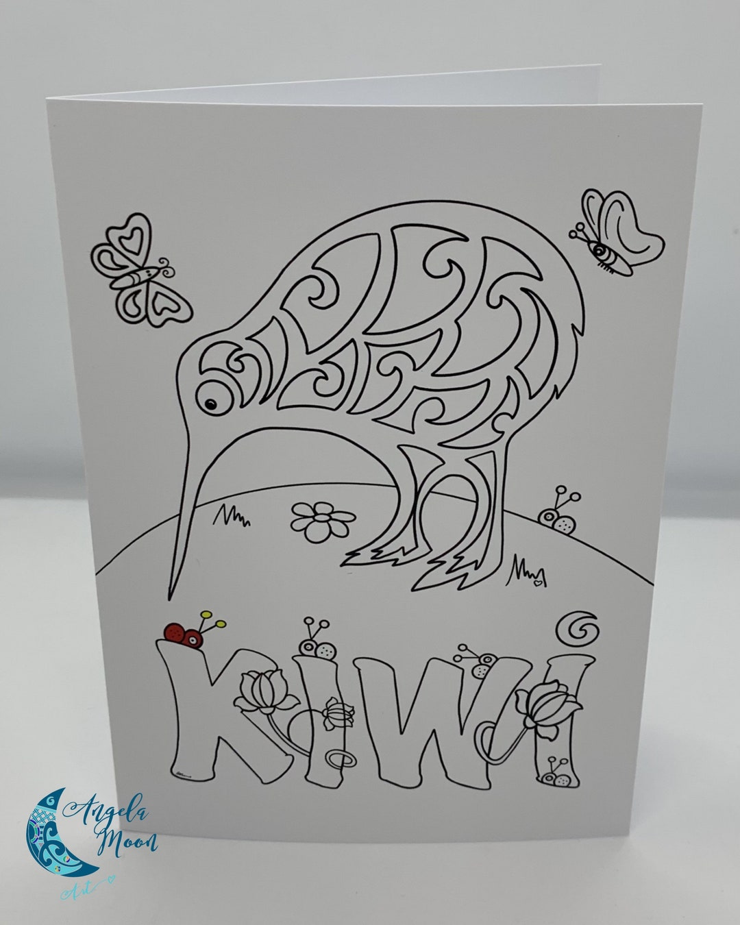 CARD – Kiwi – Colour‑in Design Māori‑inspired Greeting Card Kiwi ...
