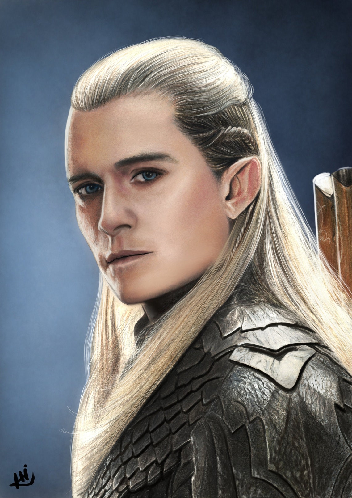 Realistic portrait drawing Legolas lord of the ring Orlando | Etsy