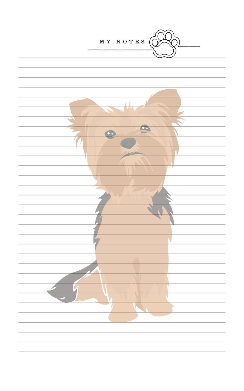 Yorkie Notepad Printable Minimalist With Paw Symbol, Instant Download ...