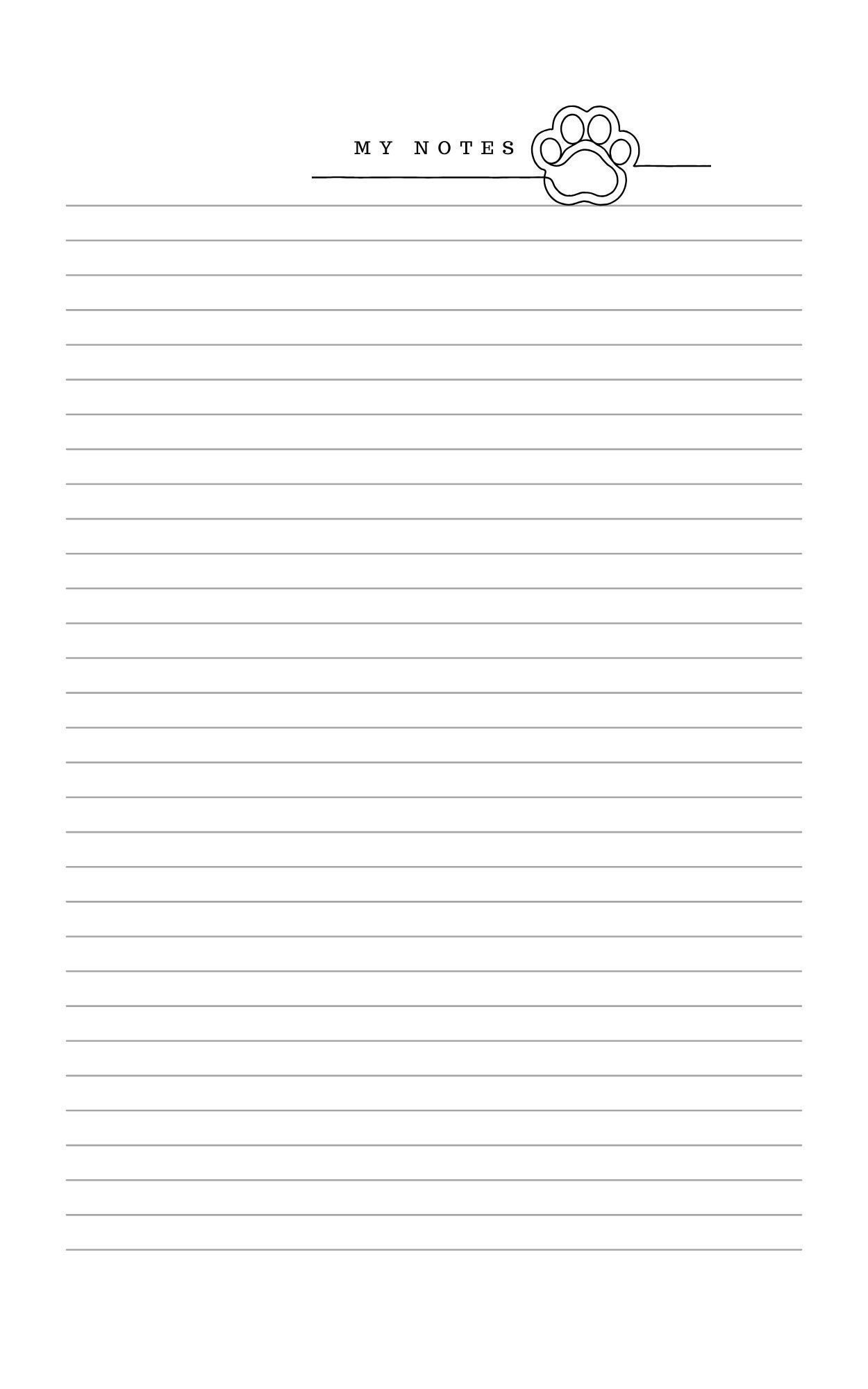 Notepad Printable Minimalist With Paw Symbol, Instant Download, Pets ...