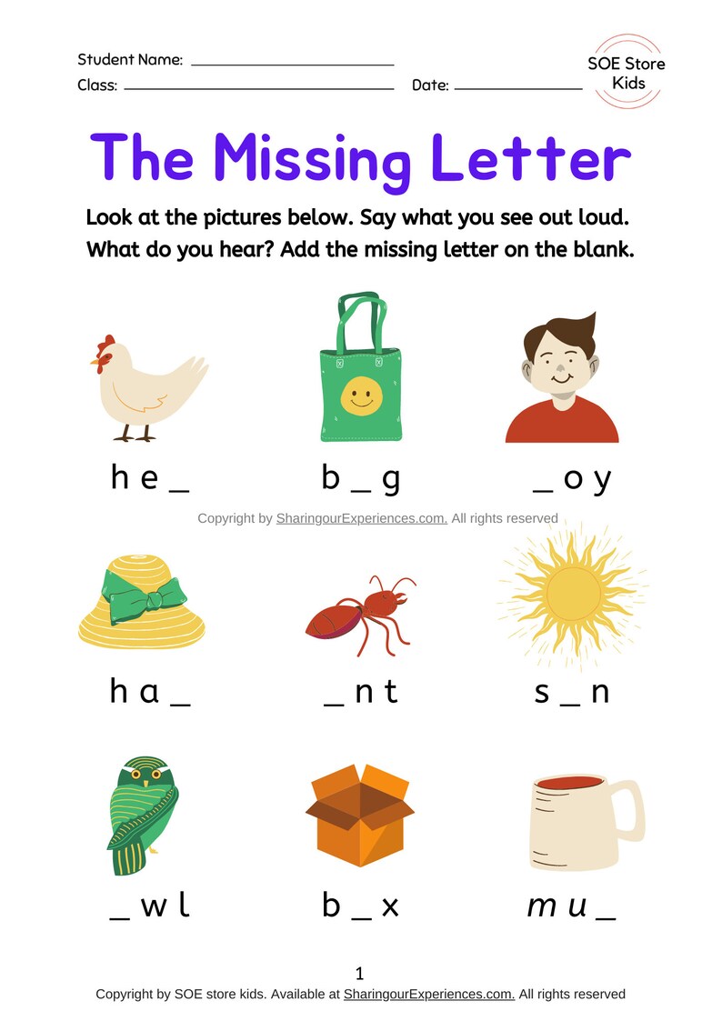 Find missing letter Phonics sounds worksheets Vocabulary game | Etsy