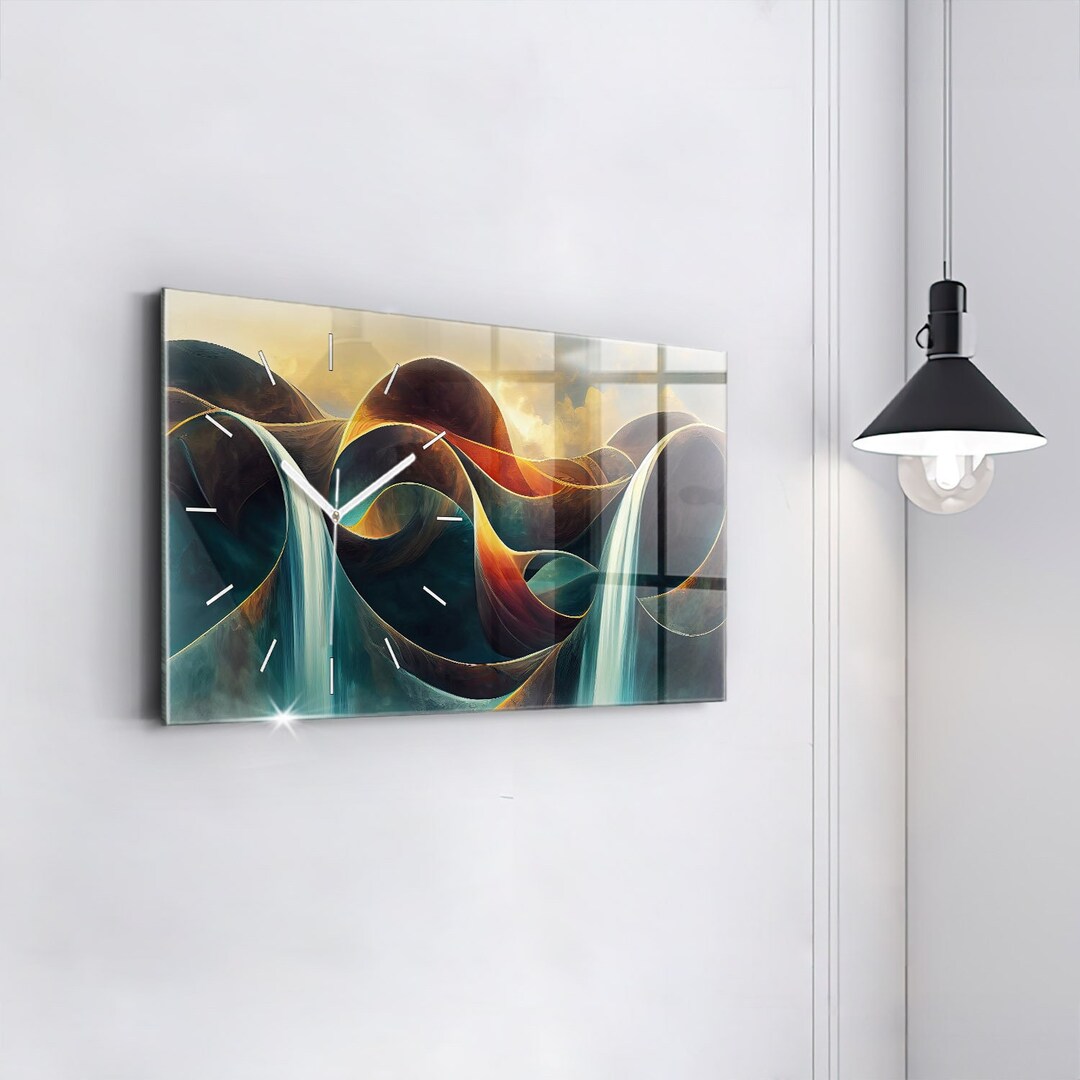 Waterfall Background Modern Wall Clock, Multicolour Glass Clock ...